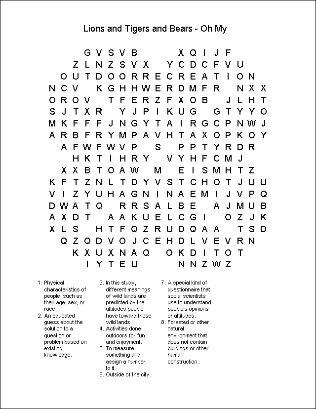 Word Search - Lions and Tigers and Bears-Oh My! - Natural Inquirer