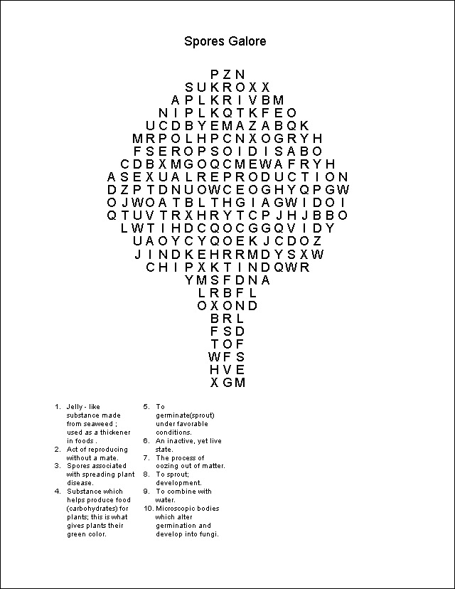 Word Search - Spores Galore! - Natural Inquirer