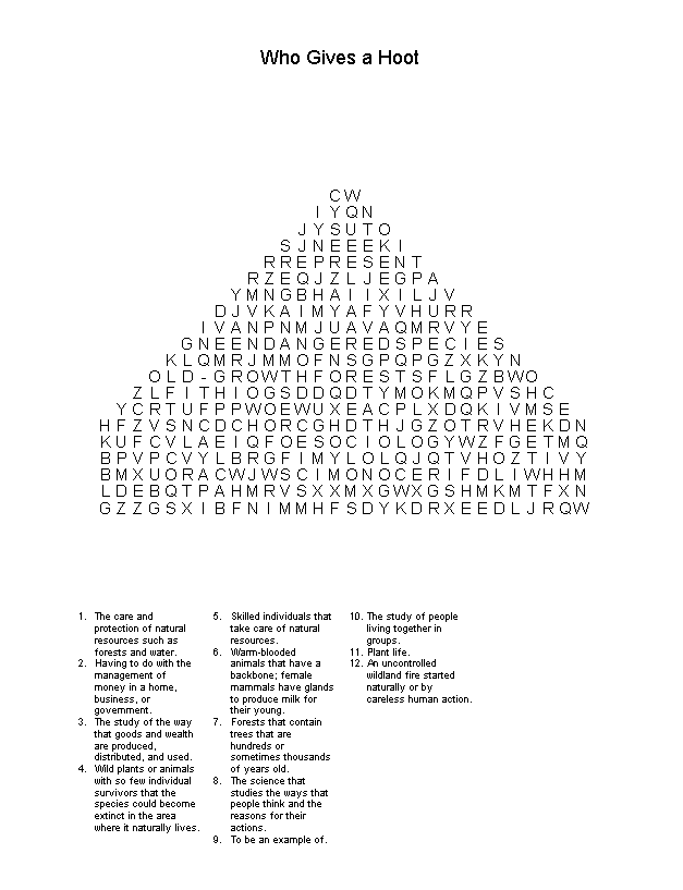 Word Search - Who Gives a Hoot? - Natural Inquirer
