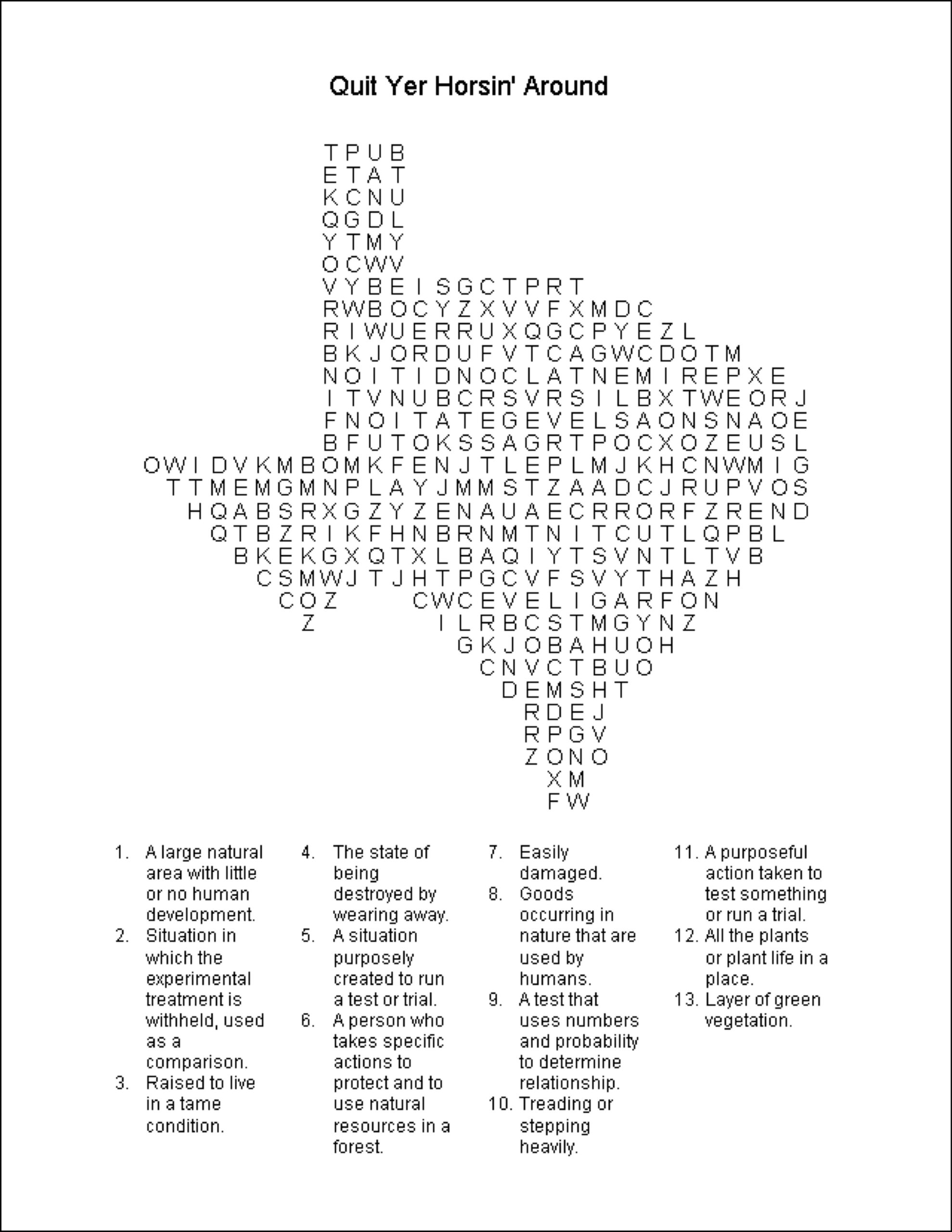Word Search - Quit Yer Horsin' Around - Natural Inquirer
