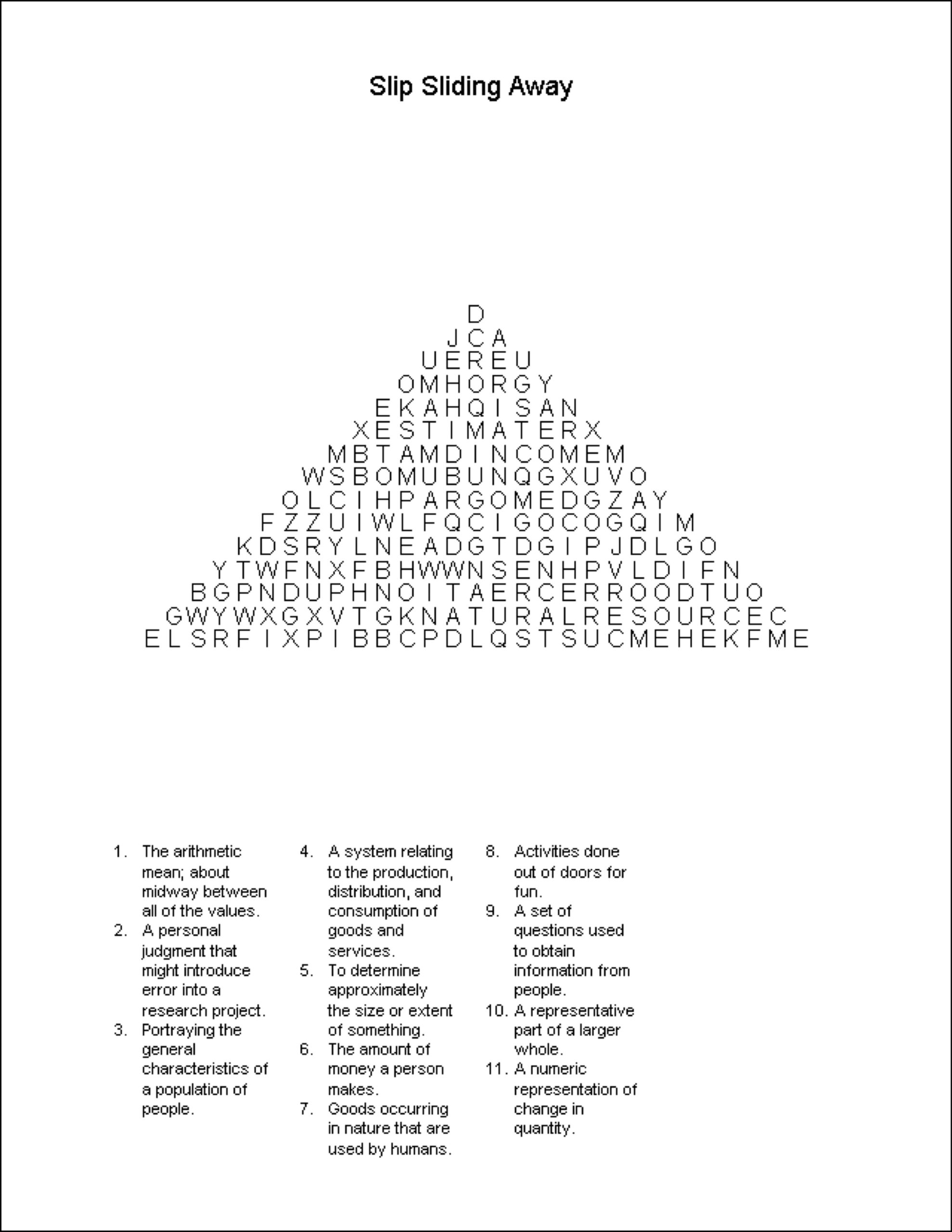 Word Search - Slip Sliding Away - Natural Inquirer