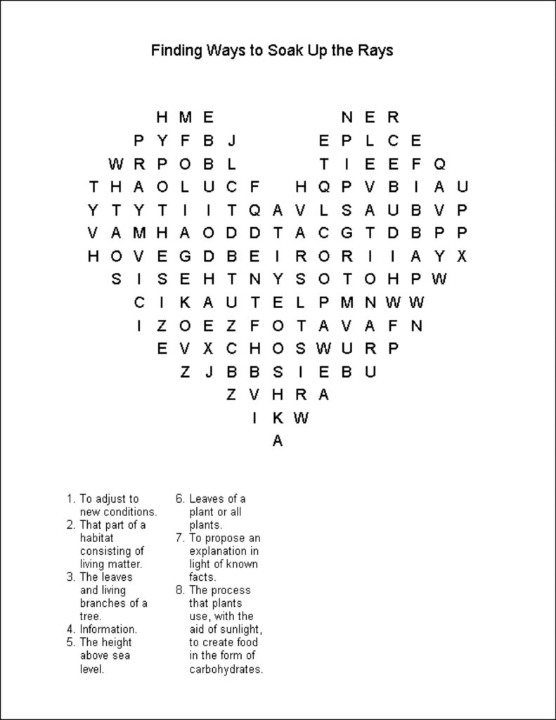 Word Search - Finding Ways to Soak Up the Rays - Natural Inquirer