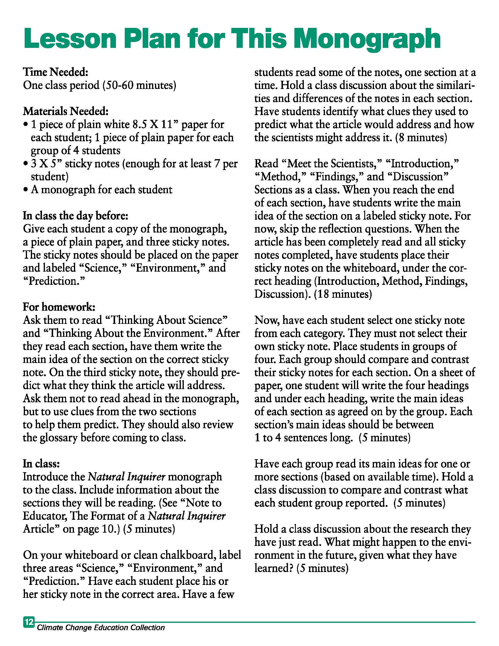 Lesson Plan - Guided Reading and Implications - Natural Inquirer