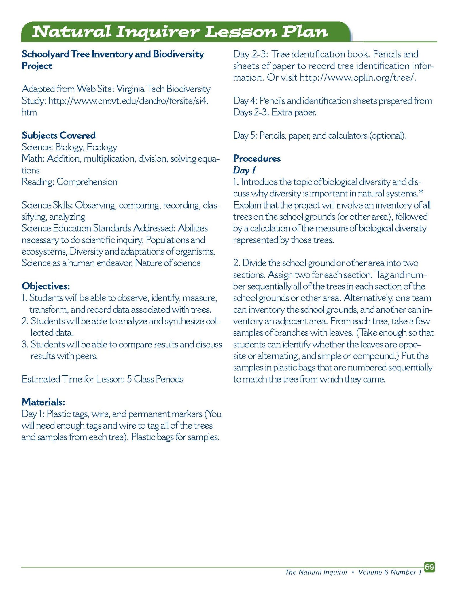 Lesson Plan - Urban Forests - Natural Inquirer