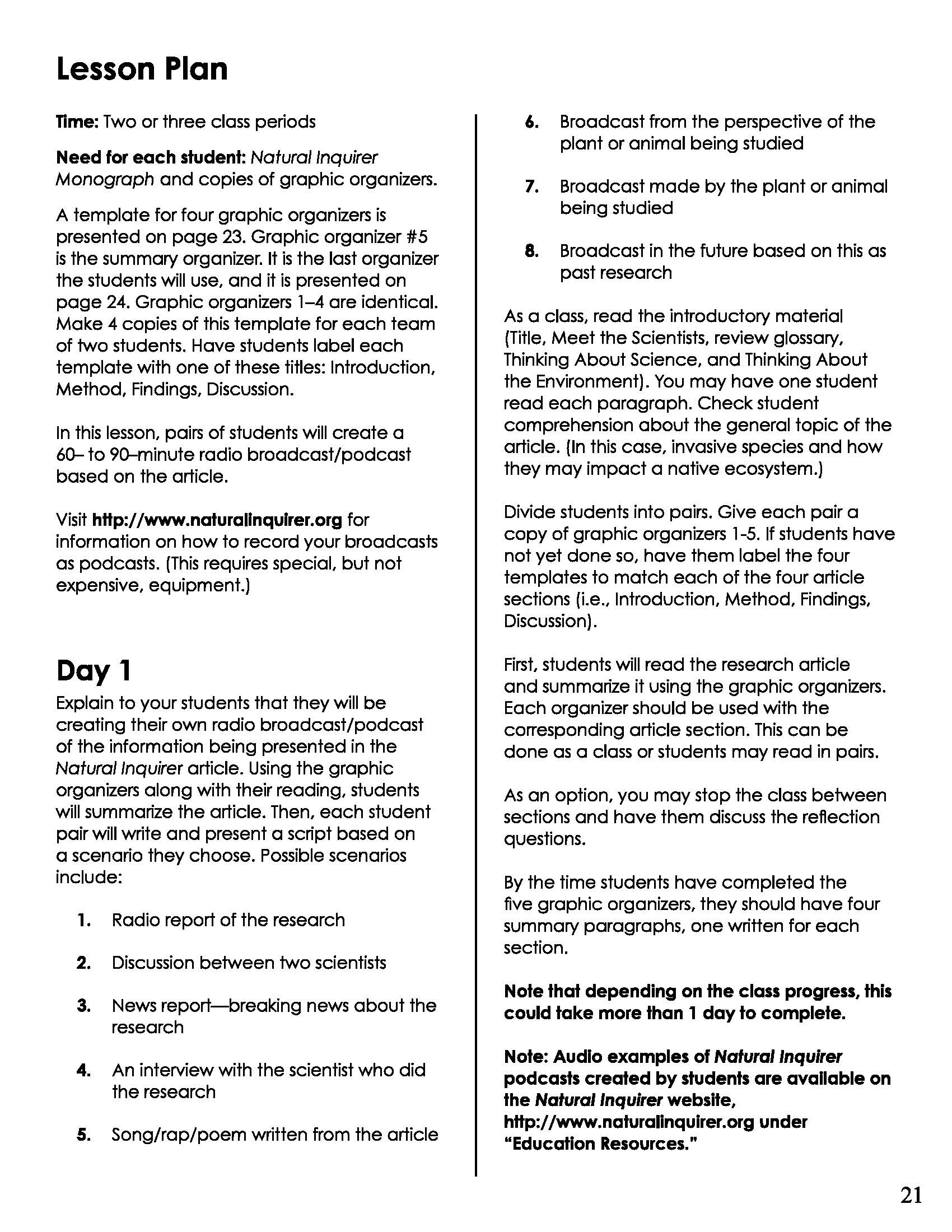 Lesson Plan - Make Your Own Broadcast/Podcast - Natural Inquirer