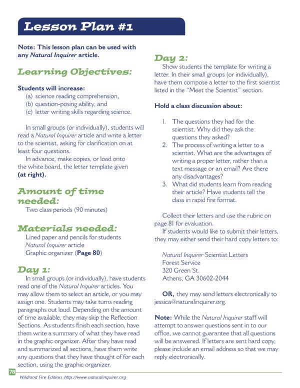 Lesson Plan - Letter to a Scientist - Natural Inquirer