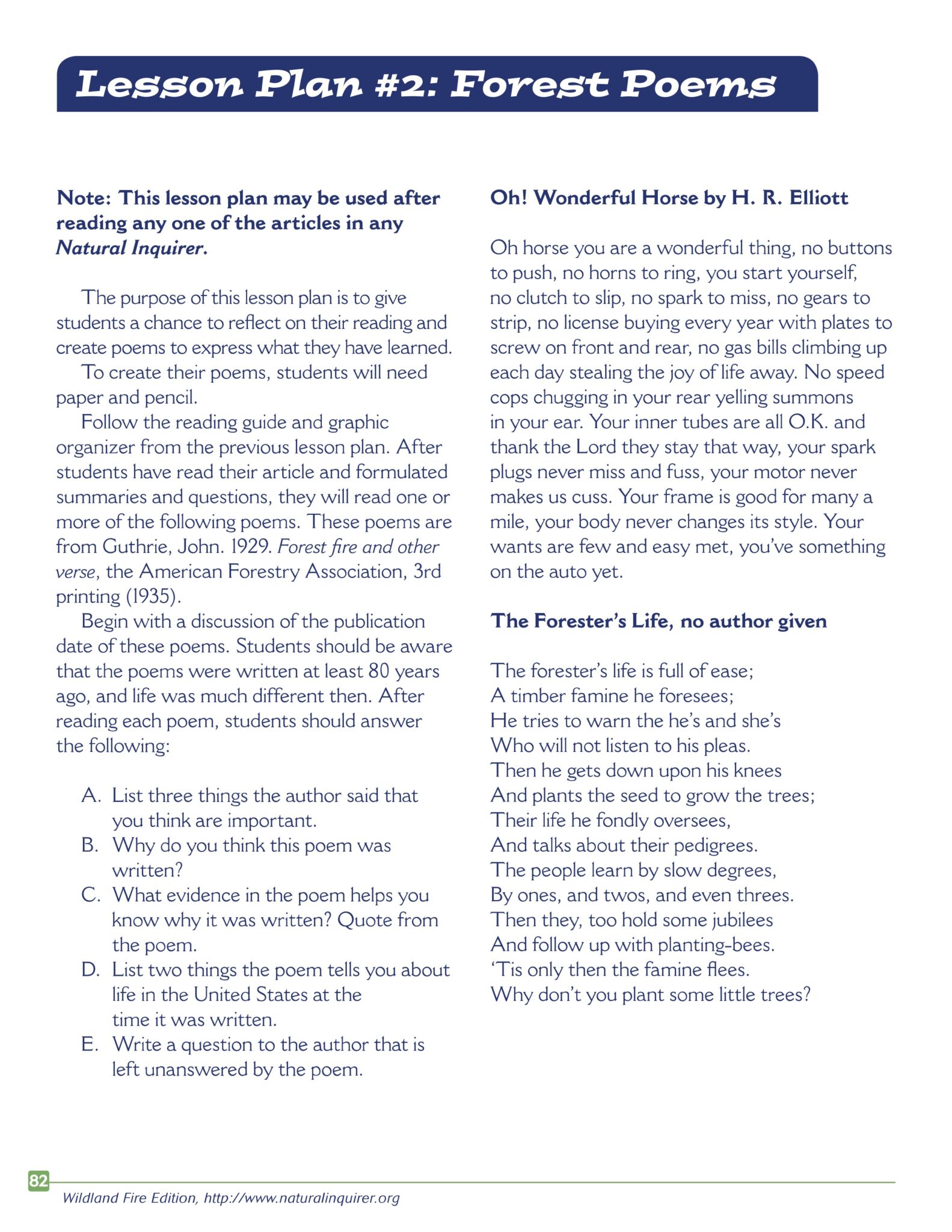 Lesson Plan - Forest Poems - Natural Inquirer