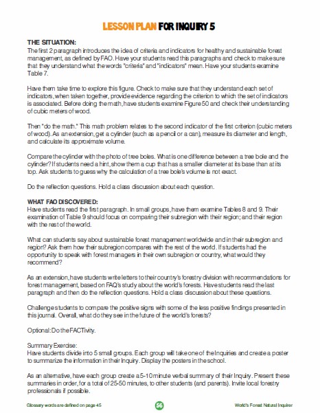 Lesson Plan - Inquiry 5 from World's Forests 2 Edition - Natural Inquirer