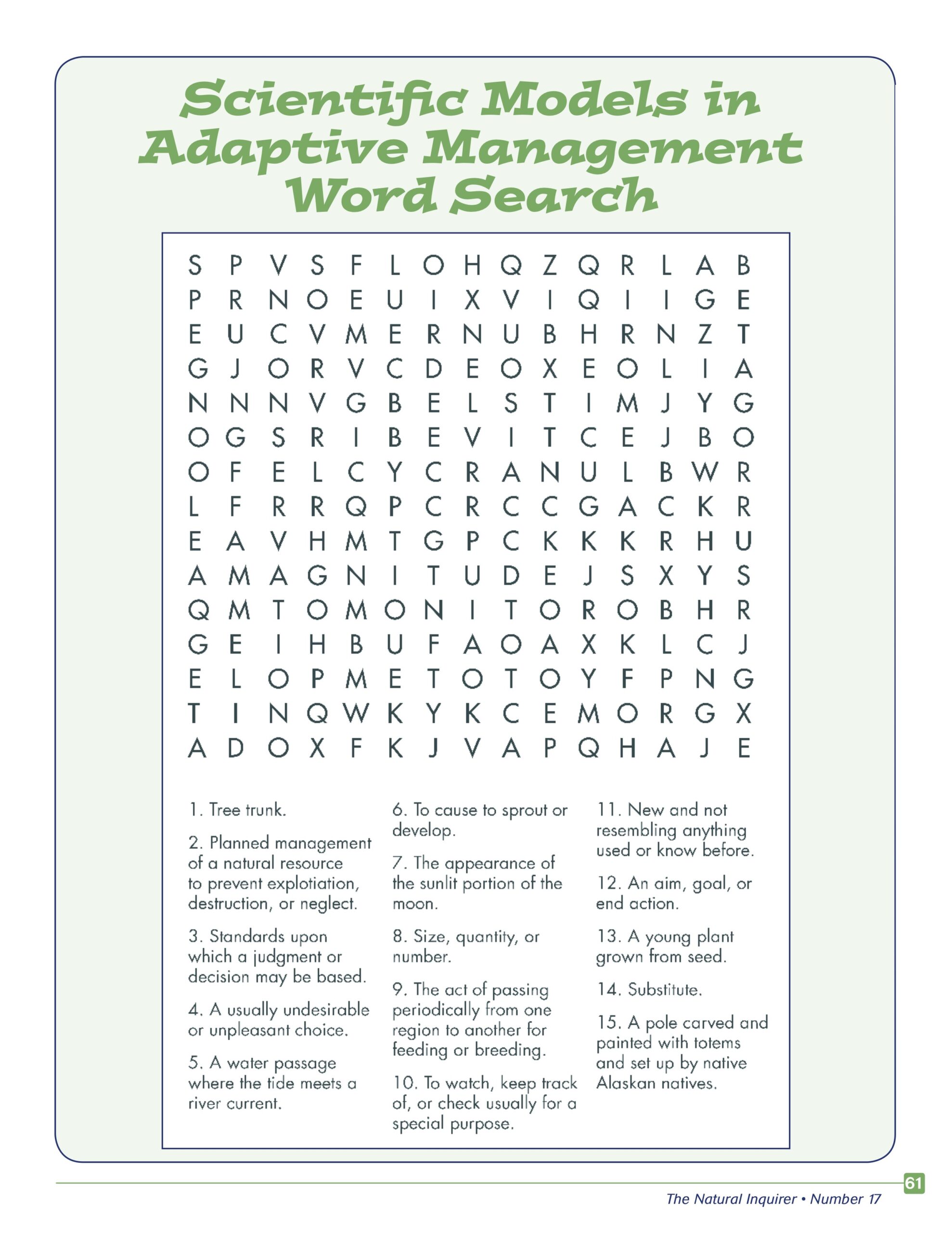 Word Search - Scientific Models in Adaptive Management - Natural Inquirer
