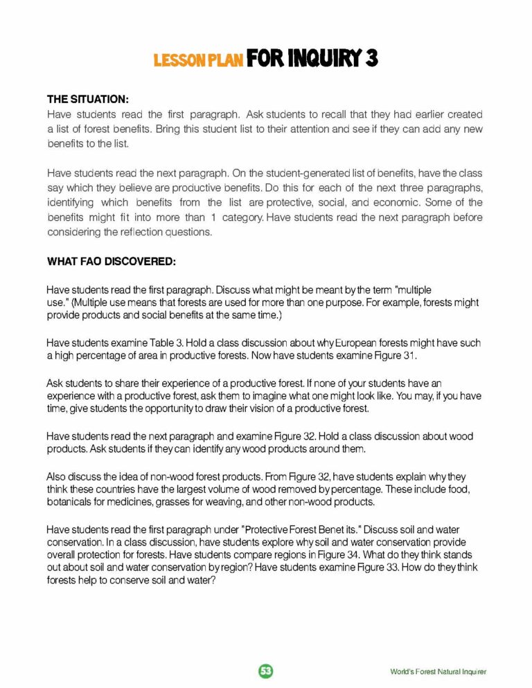 Lesson Plan - Inquiry 3 from World's Forests 2 Edition - Natural Inquirer