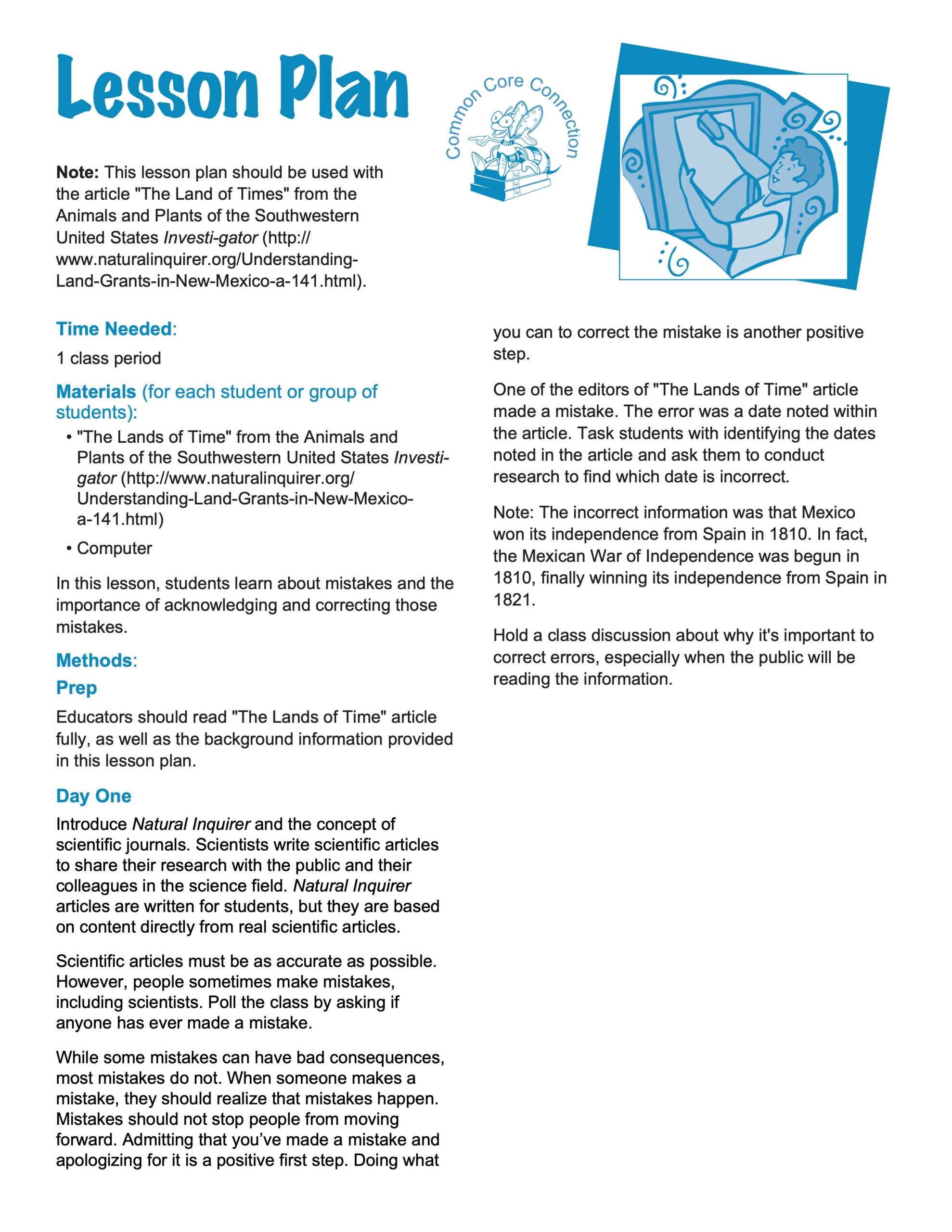 Lesson Plan - Everybody Makes Mistakes - Natural Inquirer