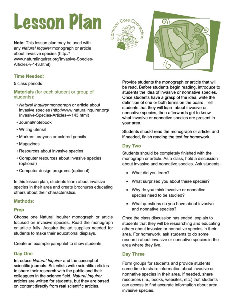 Lesson Plan - Invasive Species - Natural Inquirer