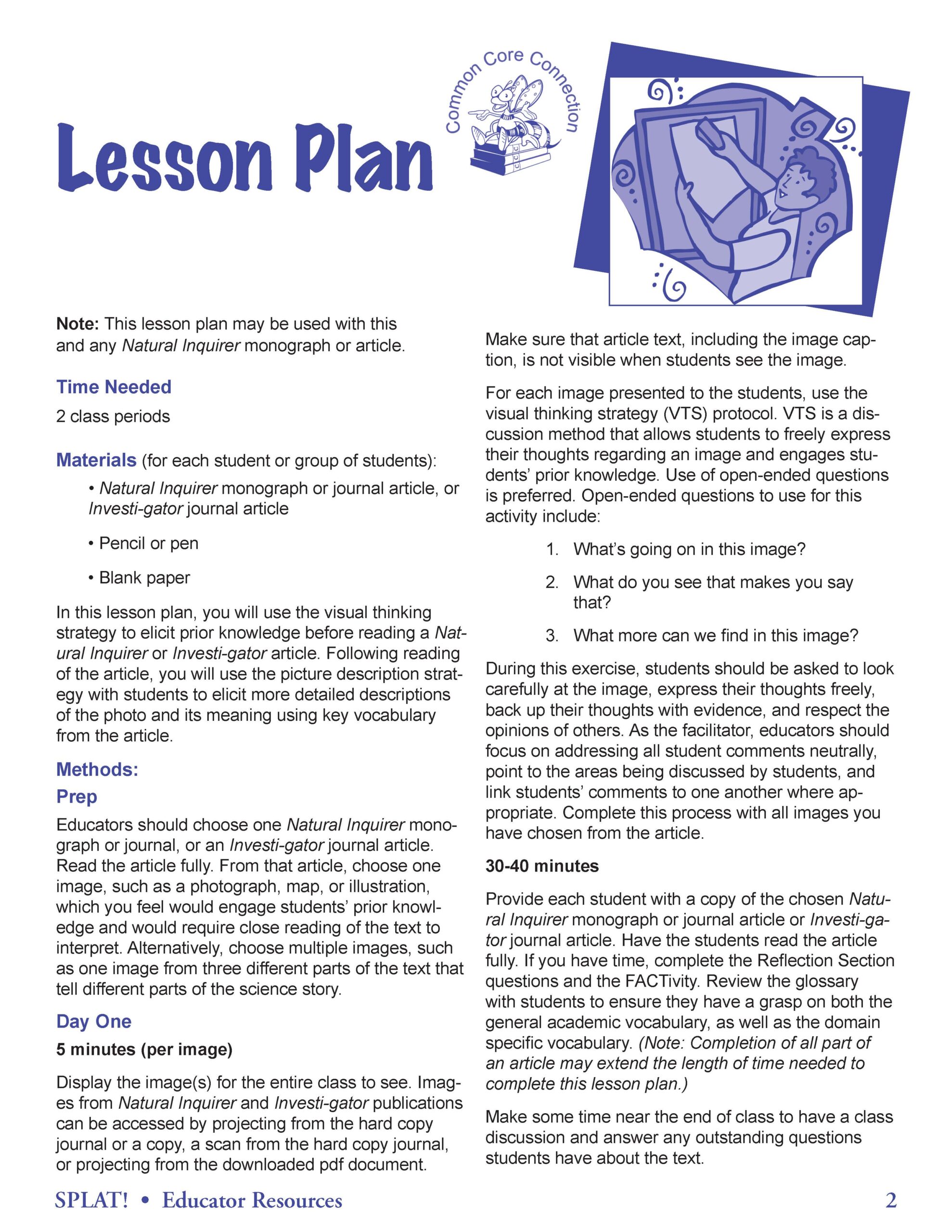 Lesson Plan - Visual Thinking Strategy - Natural Inquirer