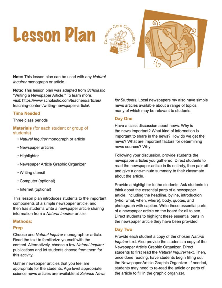 Lesson Plan - Newspaper Article - Natural Inquirer