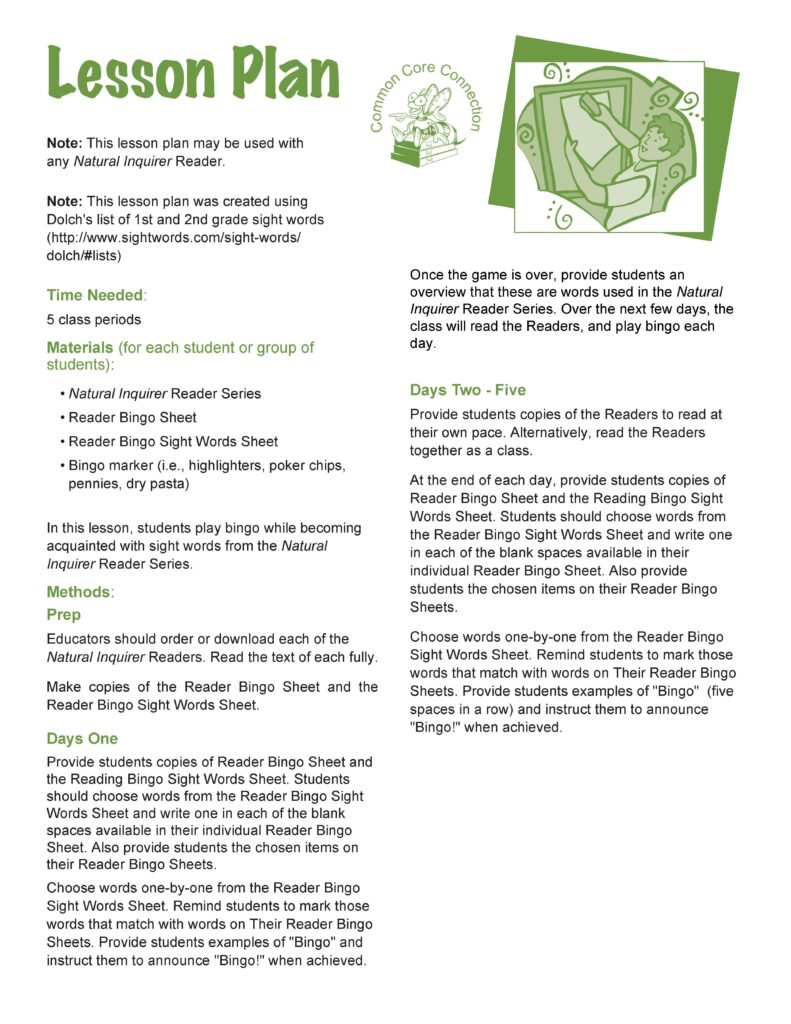 Lesson Plan - Reader BINGO - Natural Inquirer