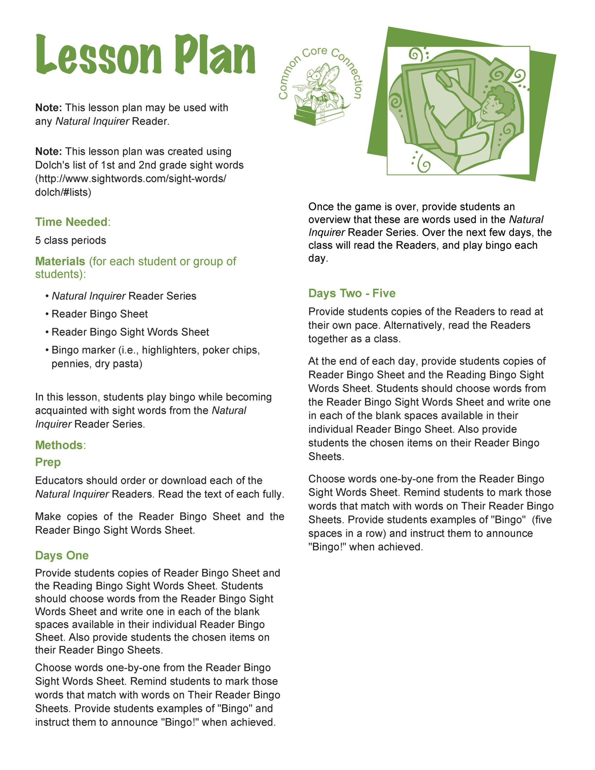 Lesson Plan - Reader BINGO - Natural Inquirer
